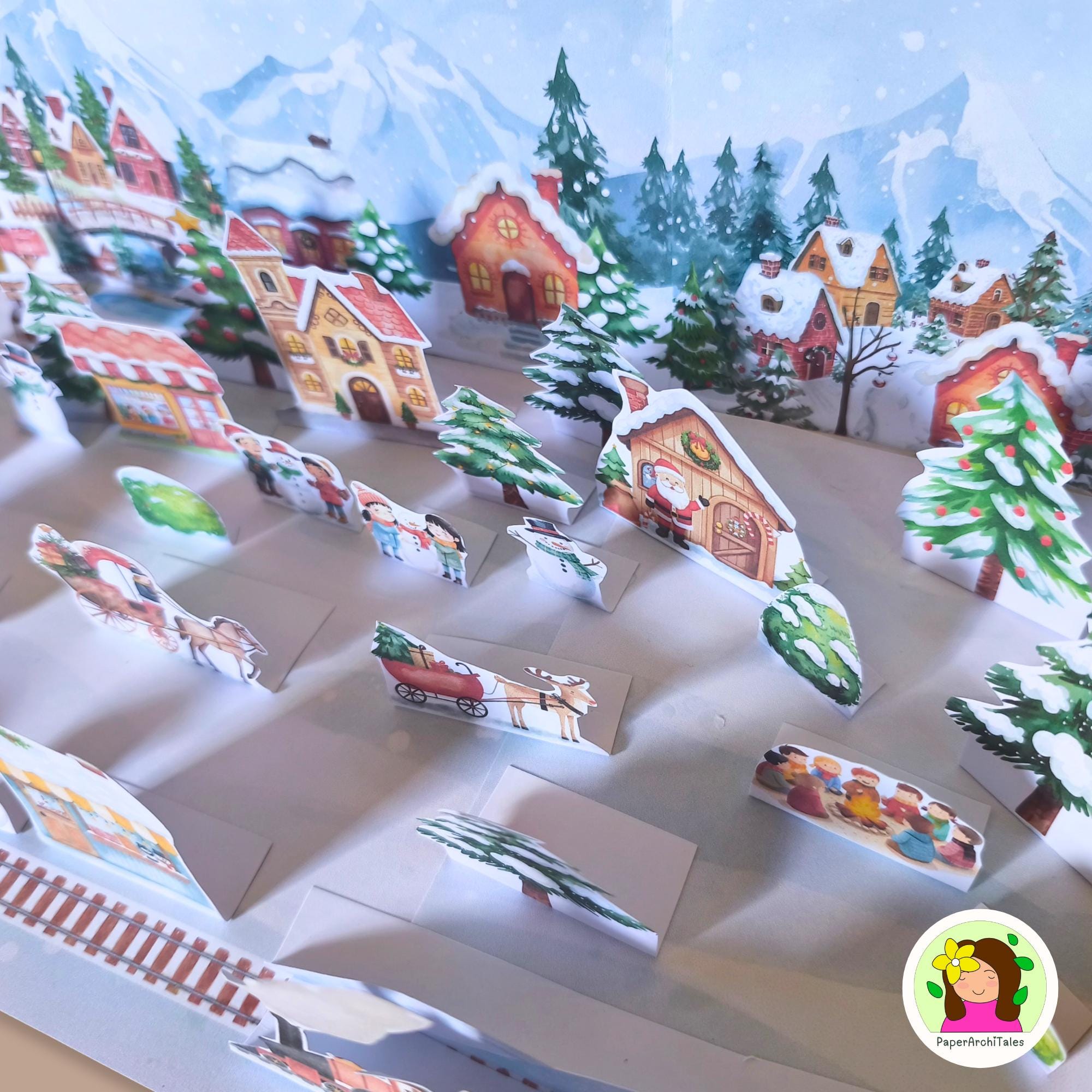 Printable Christmas Village, Easy Kids Paper Craft & Diorama, Winter ...