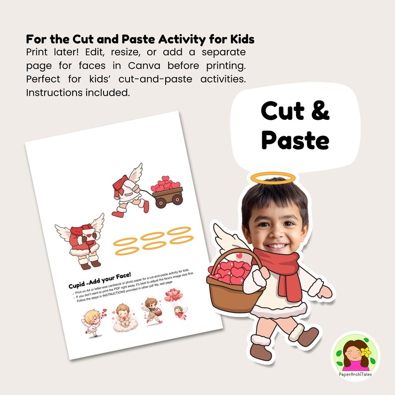 Valentines Cupid Add Face, Cut and Paste for Kids, Bulletin Board Decor ...