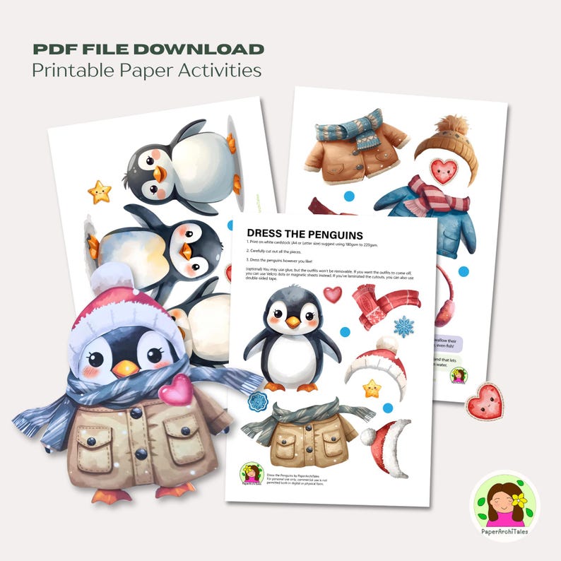 Dress the Penguins – Printable Paper Doll Cut & Build Activity, Winter ...