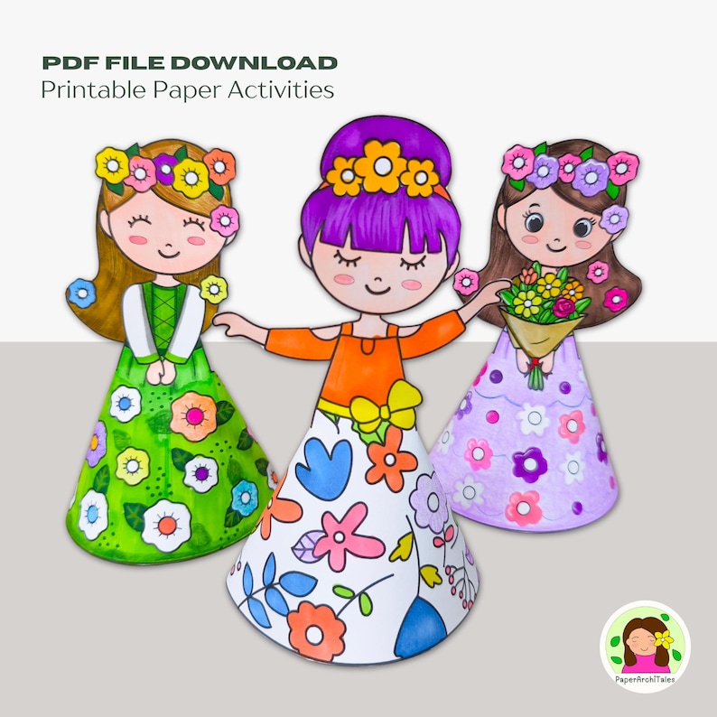 Spring Paper Doll Craft, Kids Printable Coloring and Craft Activity ...