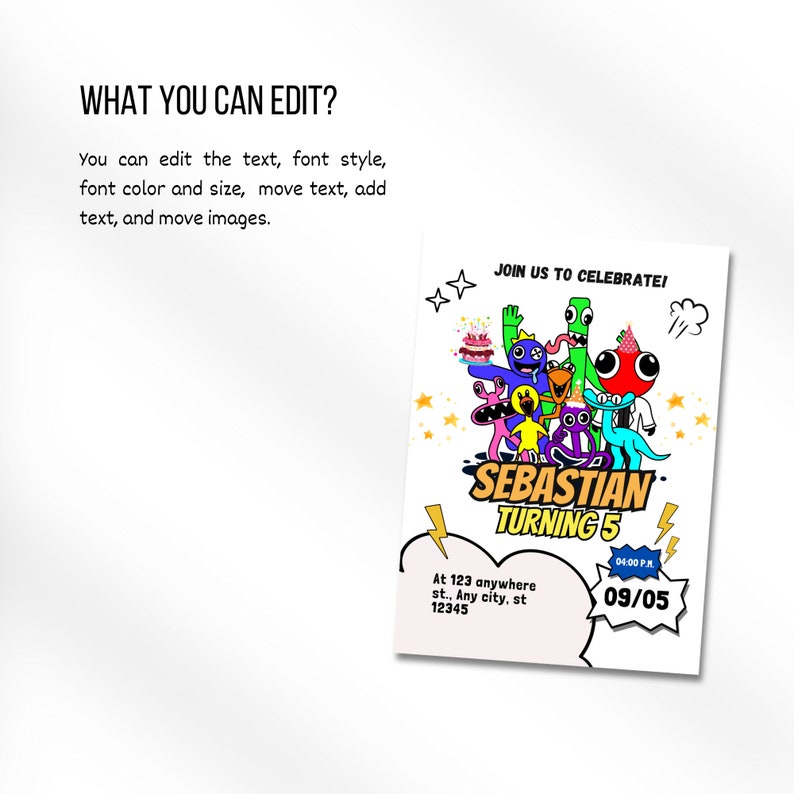 Editable Rainbow Friends Birthday Invitation Template, Rainbow Friends ...