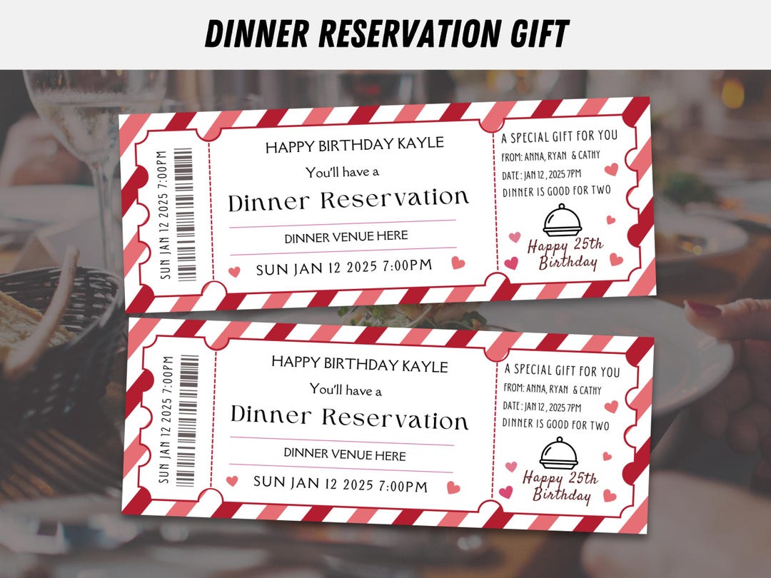 Dinner Reservation Ticket, Dinner Date Gift Surprise, Dinner ...
