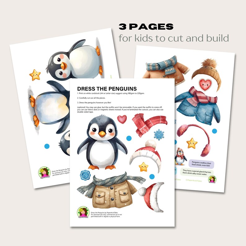 Dress the Penguins – Printable Paper Doll Cut & Build Activity, Winter ...