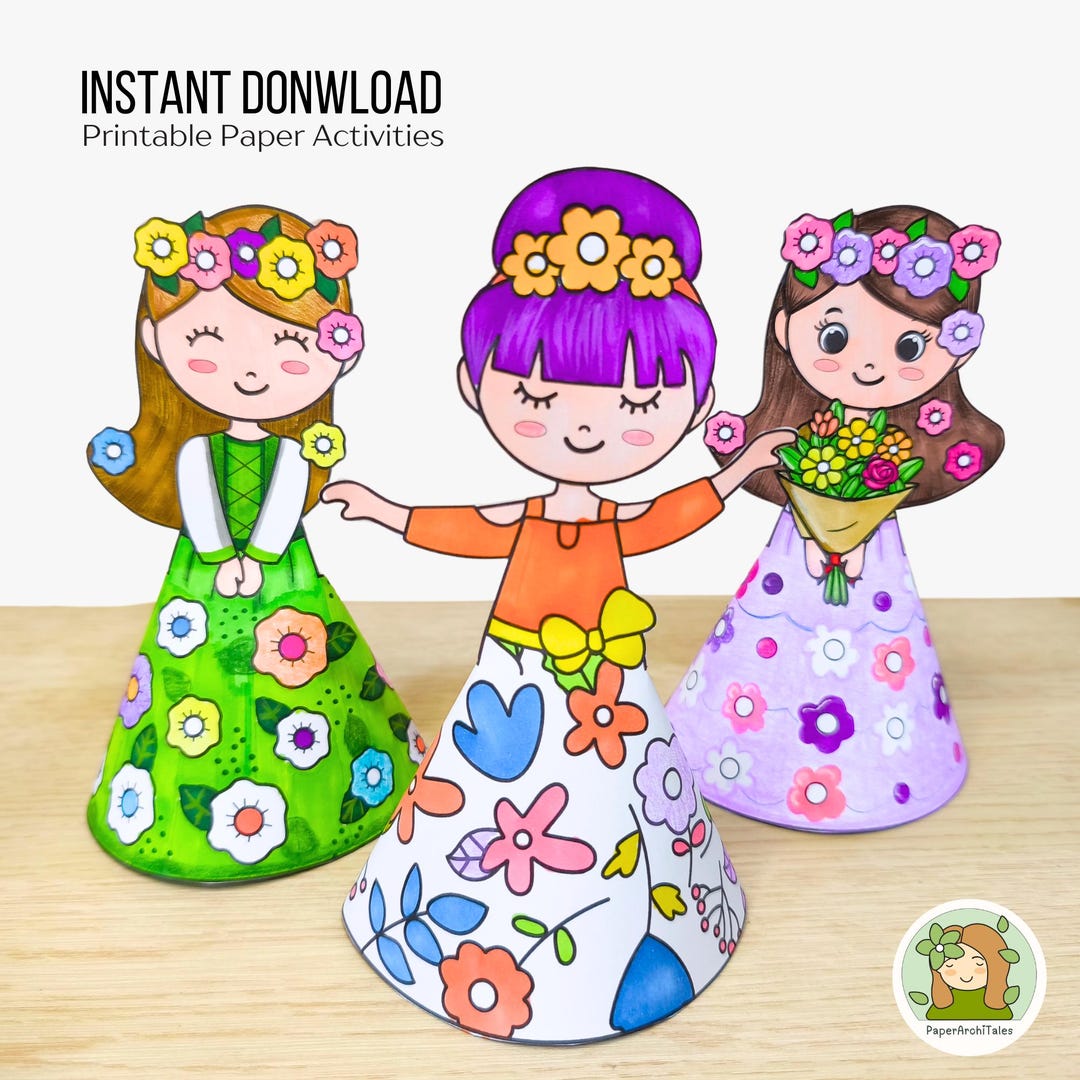 Spring Paper Doll Craft: Printable Coloring Activity (PDF) - Etsy