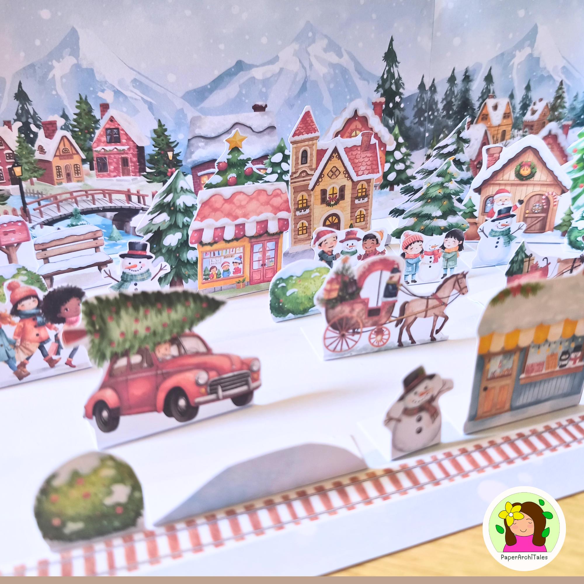 Printable Christmas Village, Easy Kids Paper Craft & Diorama, Winter ...