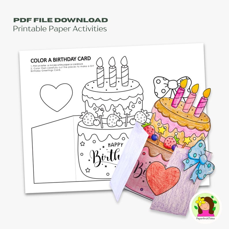 DIY Happy Birthday Coloring Card: Kids' Paper Craft Activity (PDF ...