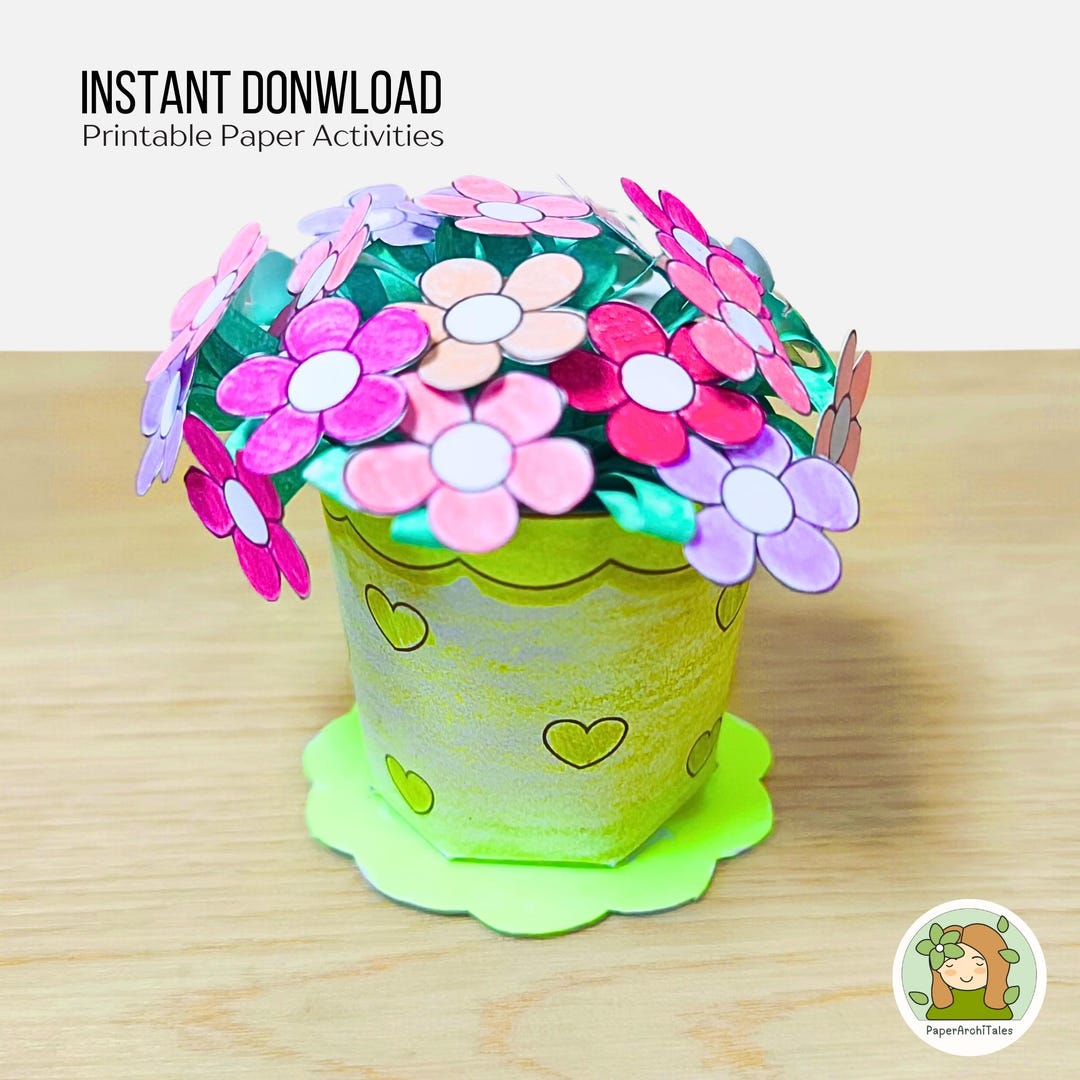 Easy Paper Flower Craft Template, DIY Paper Flower Printable, Paper ...