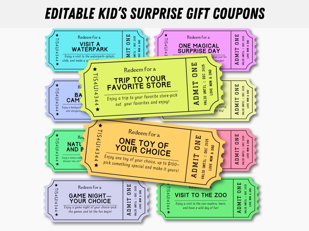 Editable Reward Coupons for Kids, Last Minute Gifte Ideas, Surprise ...
