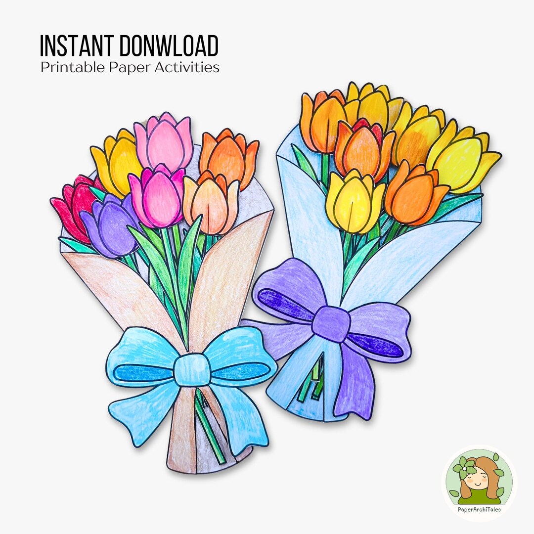 Build a Tulip Bouquet Activity, Flower Arrangement Paper Craft, Paper ...