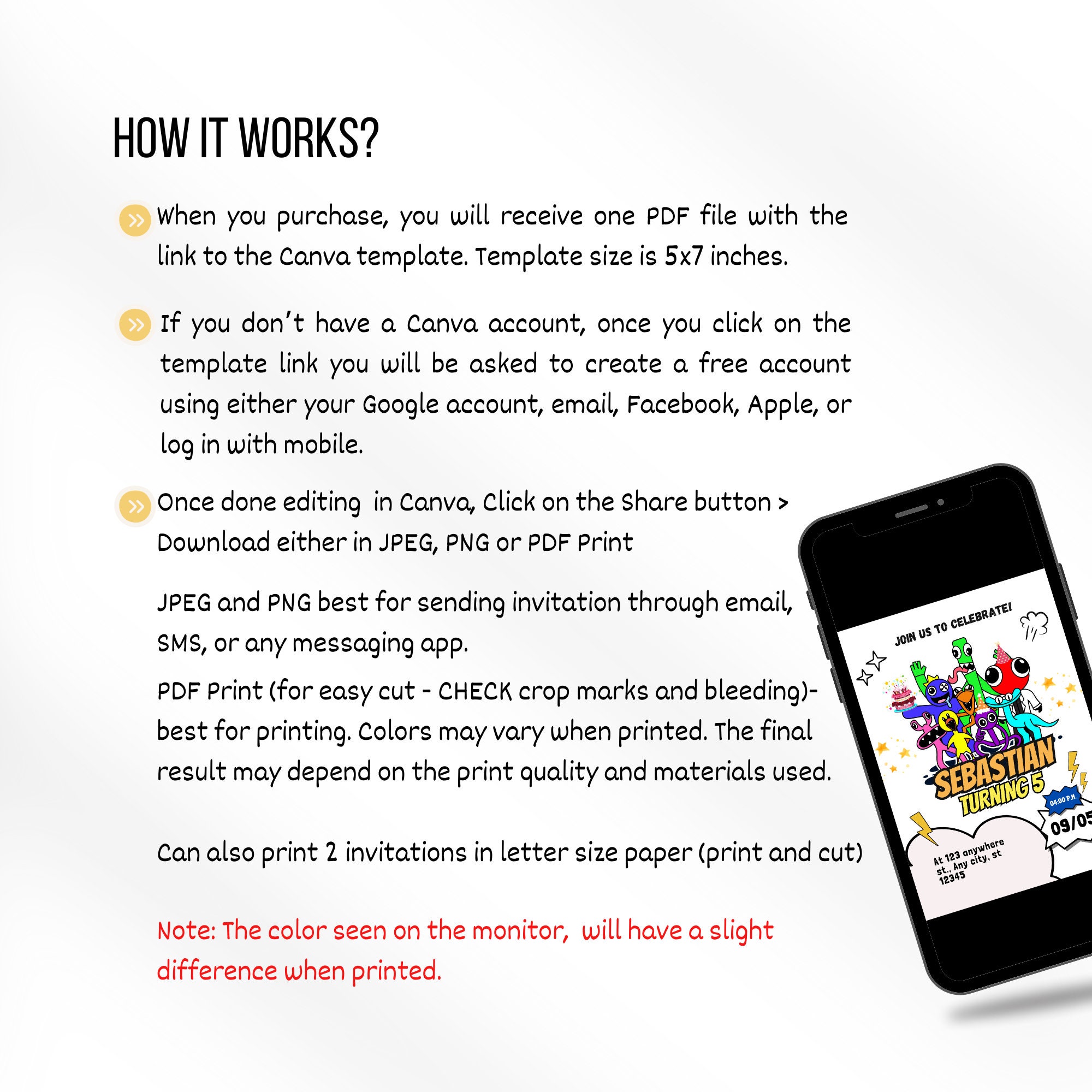 Editable Rainbow Friends Birthday Invitation Template, Rainbow Friends ...