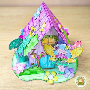 Fairy Paper House Template, DIY Printable Craft, Kids Coloring and ...