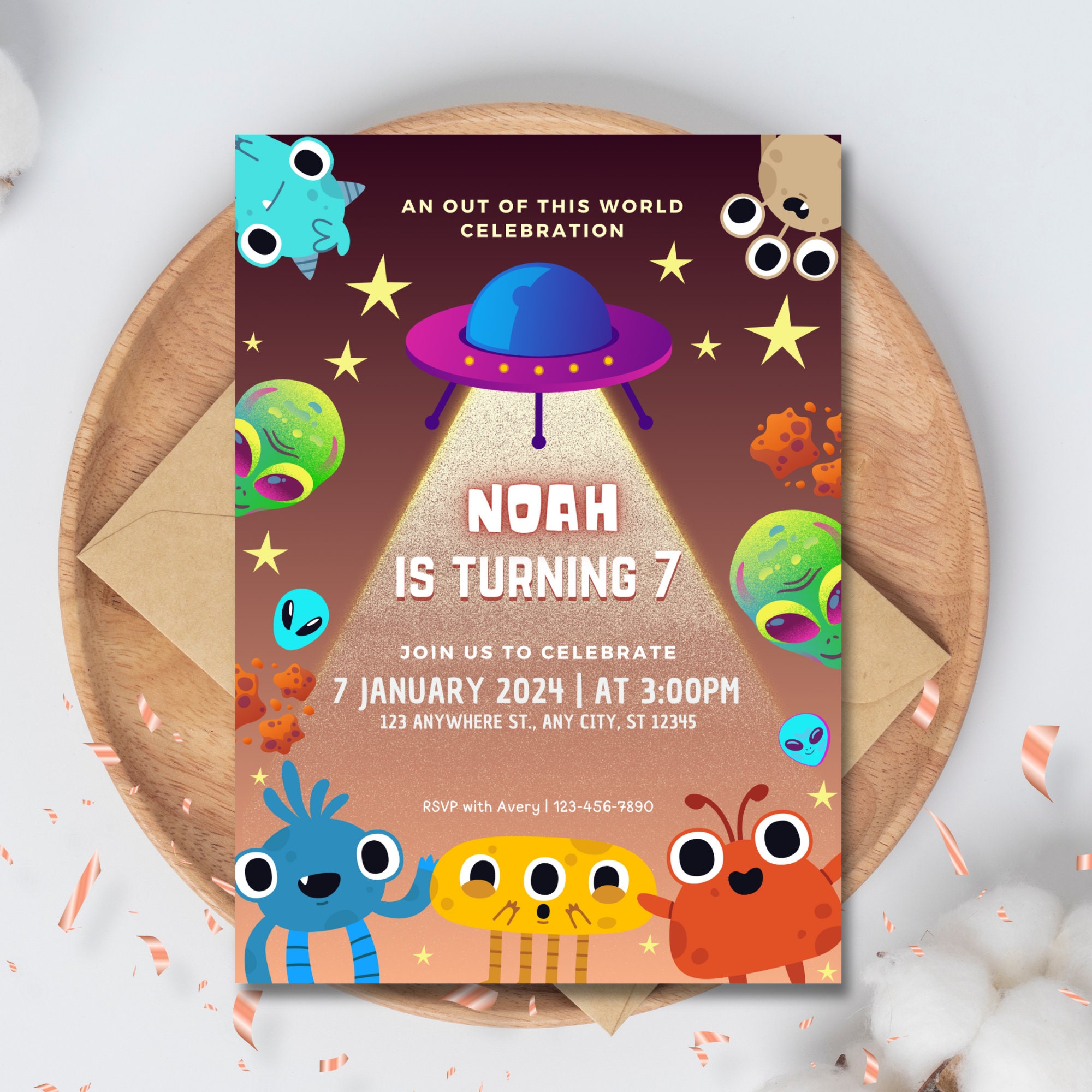Alien Theme Birthday Invitation, Editable Alien Kids Birthday ...