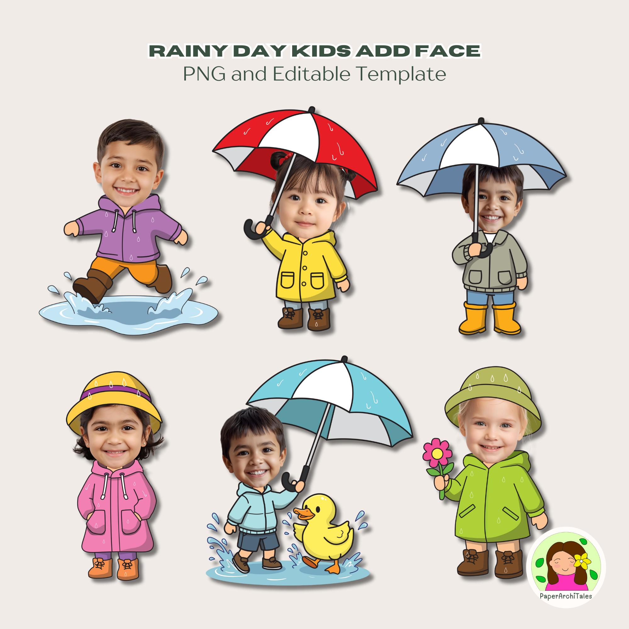 Rainy Day Kids Add Face Activity, Bulletin Board Decor (canva Edit, PNG ...