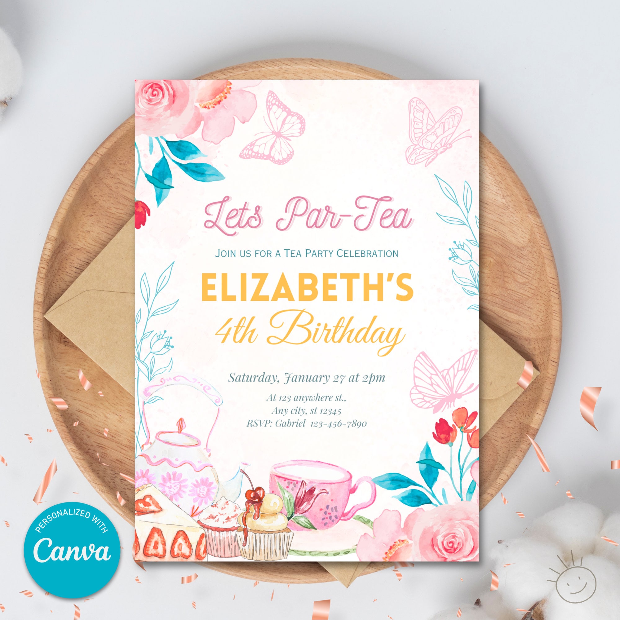 Tea Party Birthday Invitation Template, Editable Tea Party Birthday ...