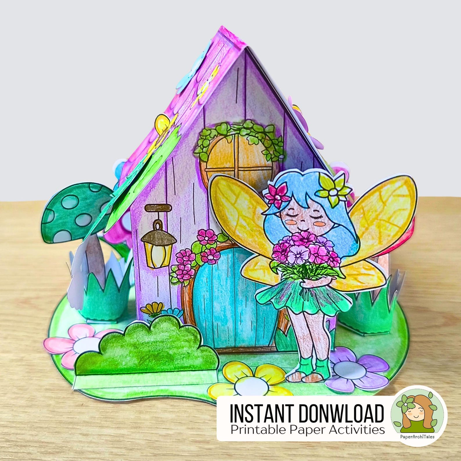 Fairy Paper House Template, DIY Printable Craft, Kids Coloring and ...