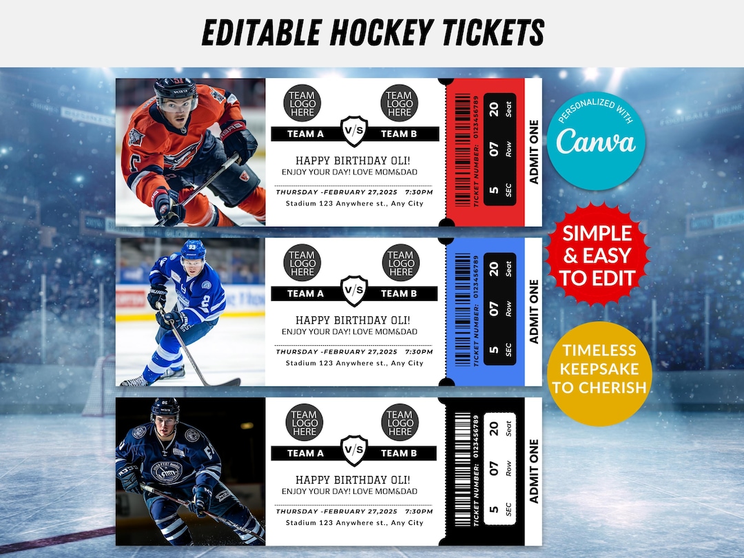 Editable Hockey Ticket Gift Template, Custom Hockey Game Ticket ...