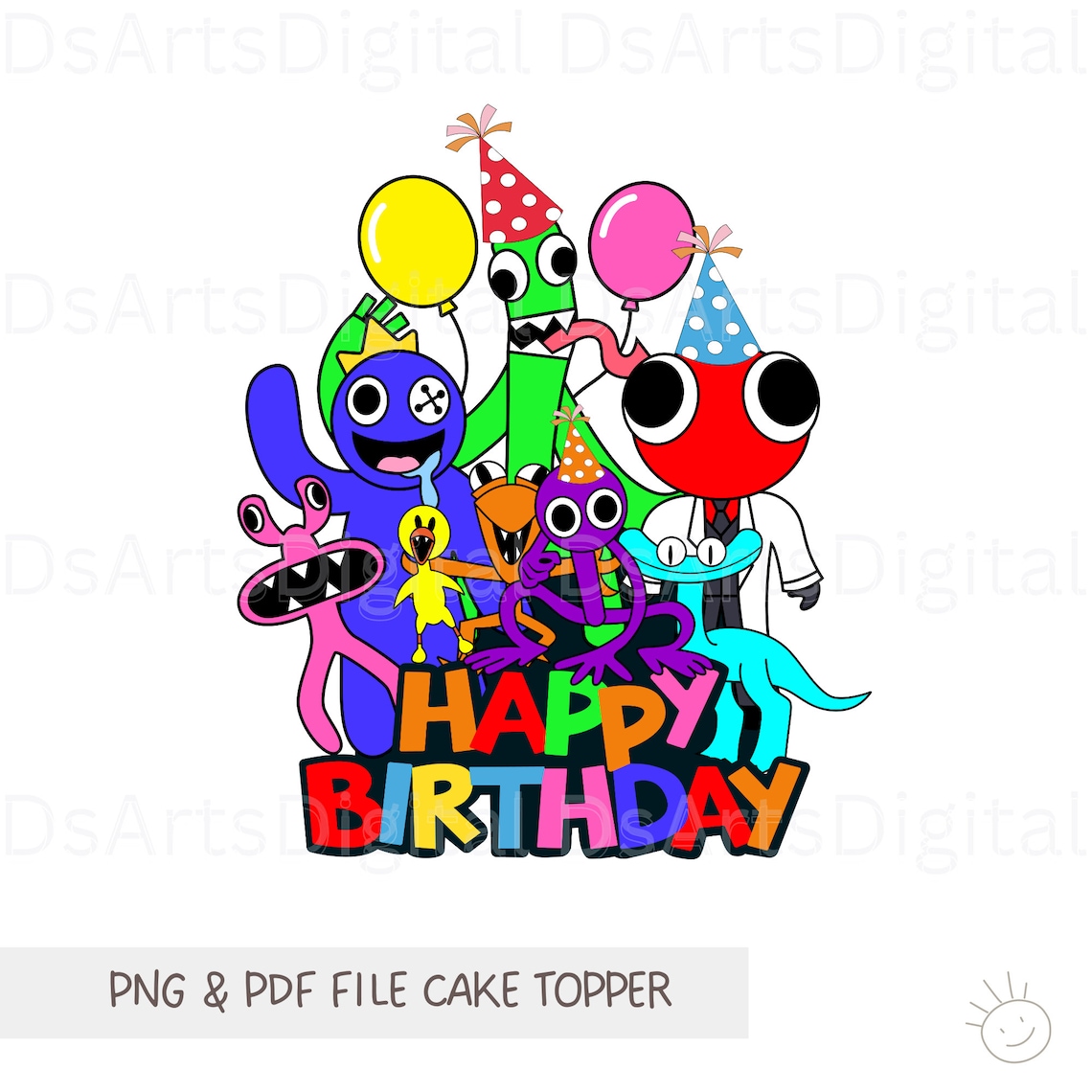 Rainbow Friends PNG Birthday Design, Happy Birthday PNG, Rainbow ...