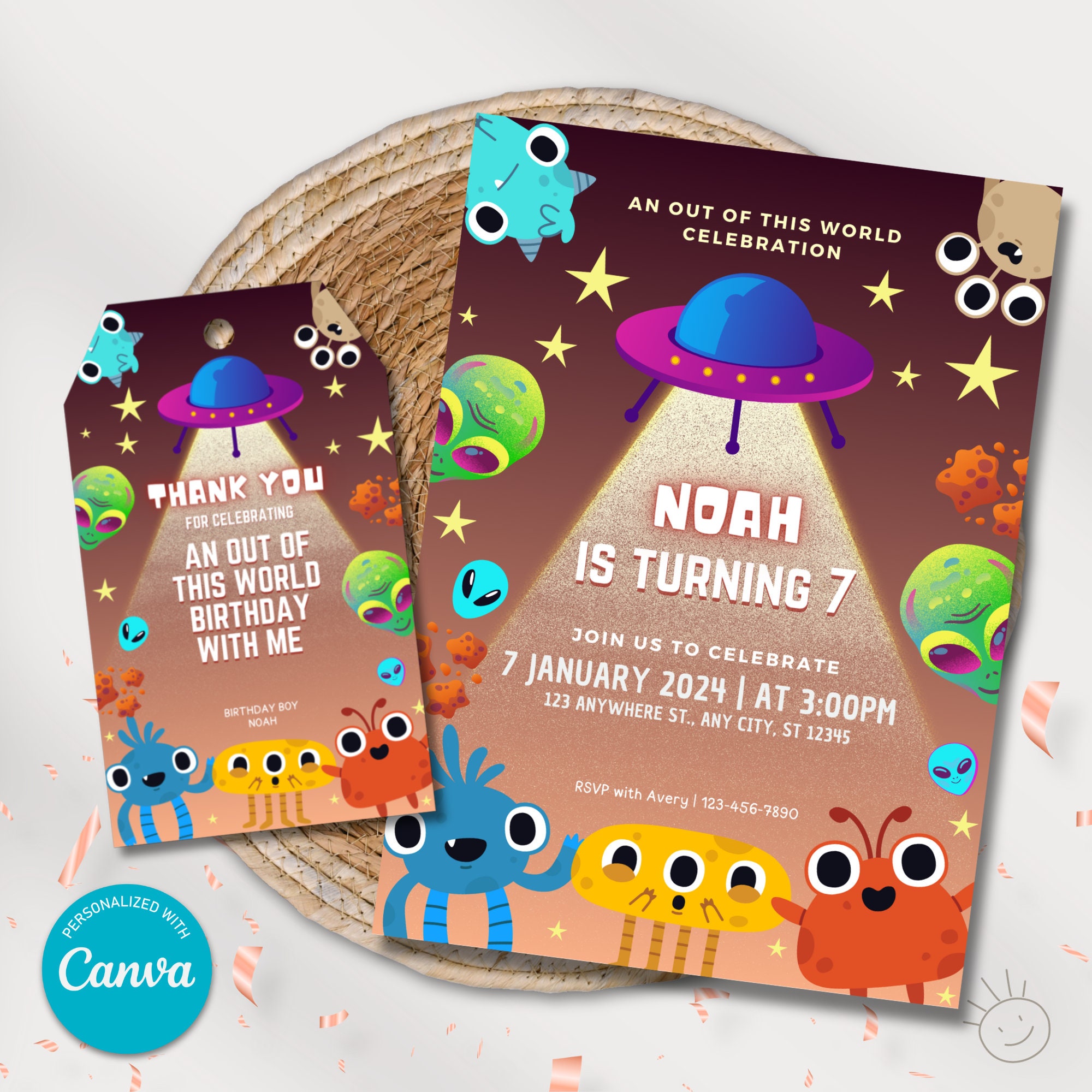 Alien Theme Birthday Invitation, Editable Alien Kids Birthday ...