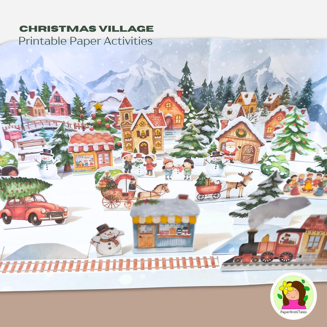 Printable Christmas Village, Easy Kids Paper Craft & Diorama, Winter ...