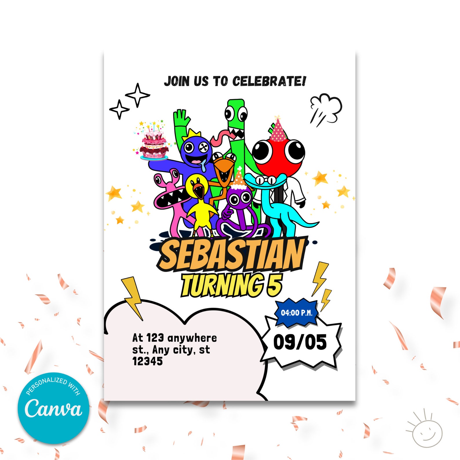Editable Rainbow Friends Birthday Invitation Template, Rainbow Friends ...