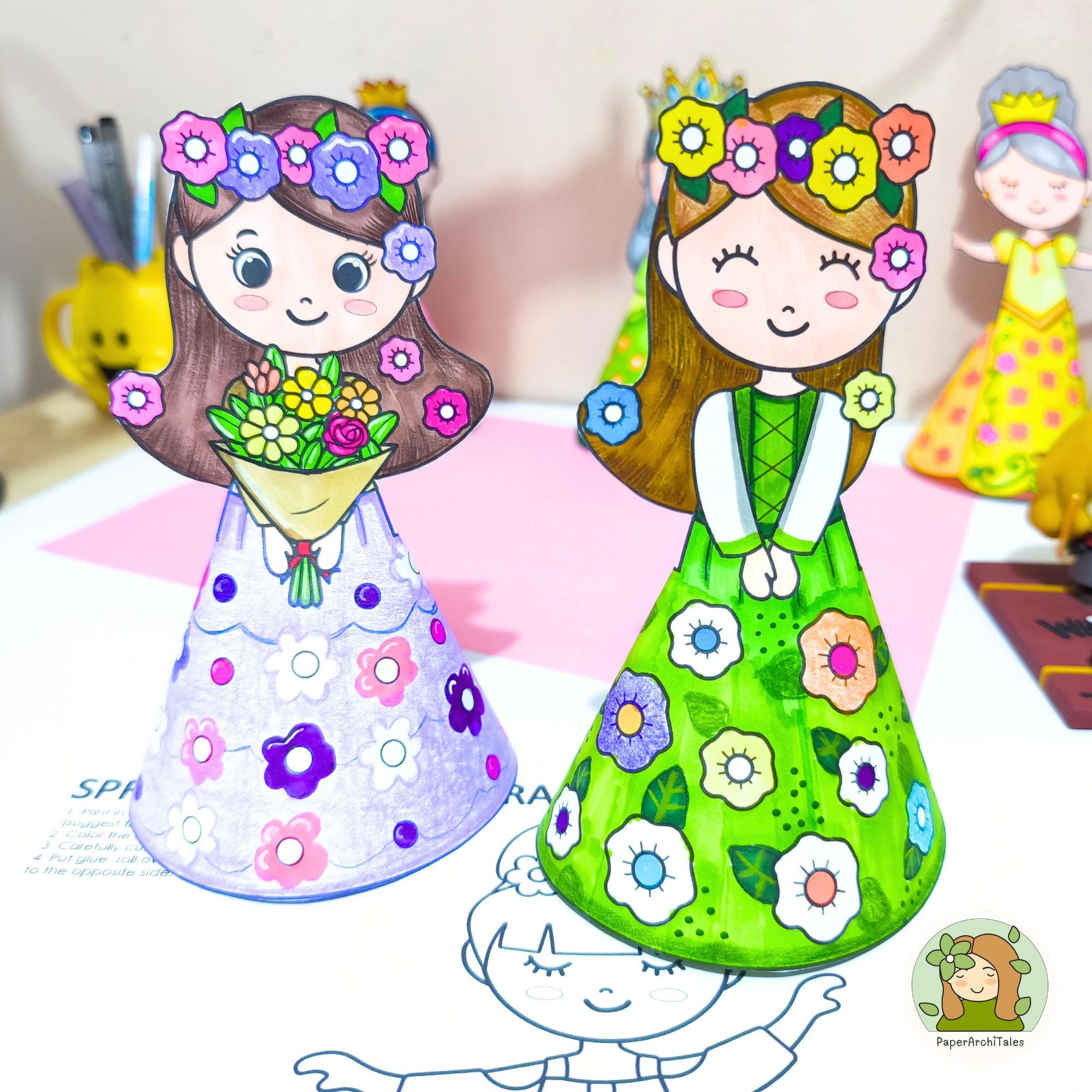 Spring Paper Doll Craft, Kids Printable Coloring and Craft Activity ...