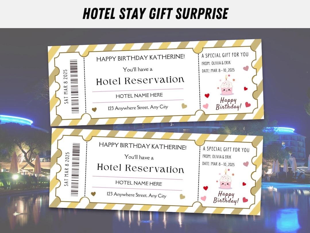 Hotel Stay Gift Ticket, Editable Hotel Reservation Ticket Template ...
