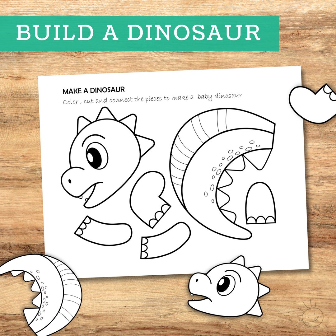 Cut and Color Printable, Build a Dinosaur for Kids, Fun Coloring for ...