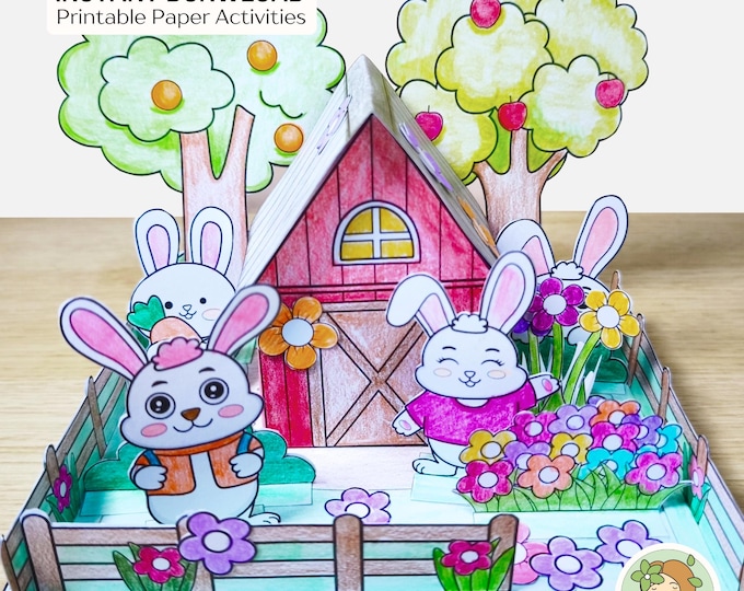 DIY Bunny Paper House Template: Kids Coloring Craft (PDF) - Etsy