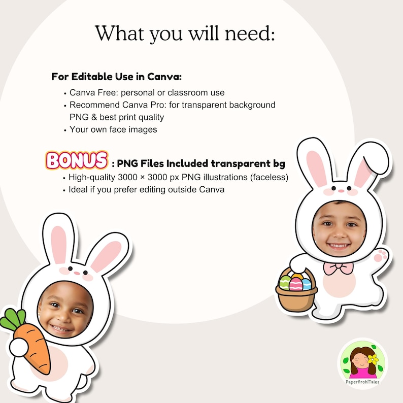 Easter Bunny Add Face, Bulletin Board Decor, Easter Craft, Canva Edit ...