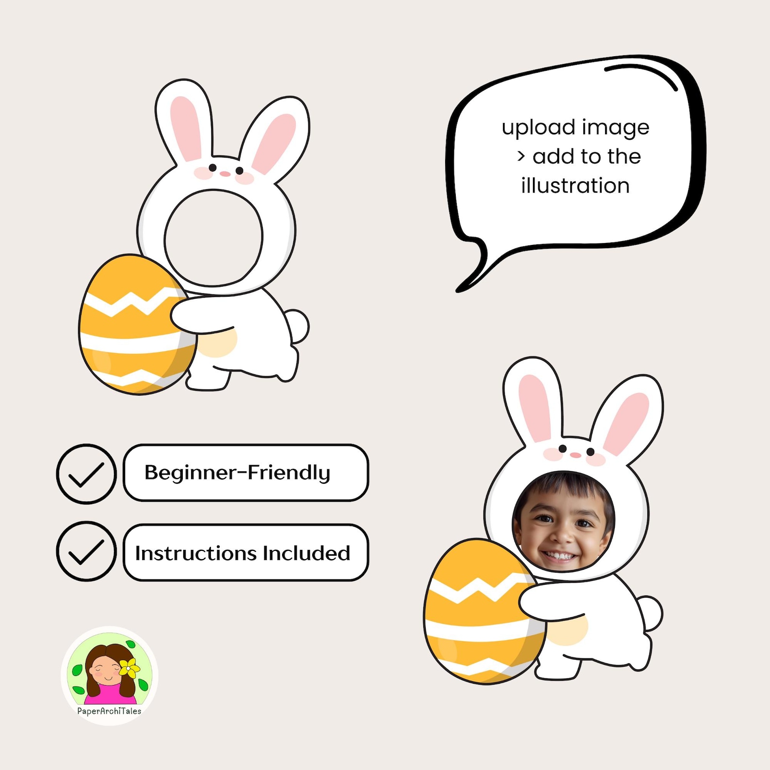 Easter Bunny Add Face, Bulletin Board Decor, Easter Craft, Canva Edit ...
