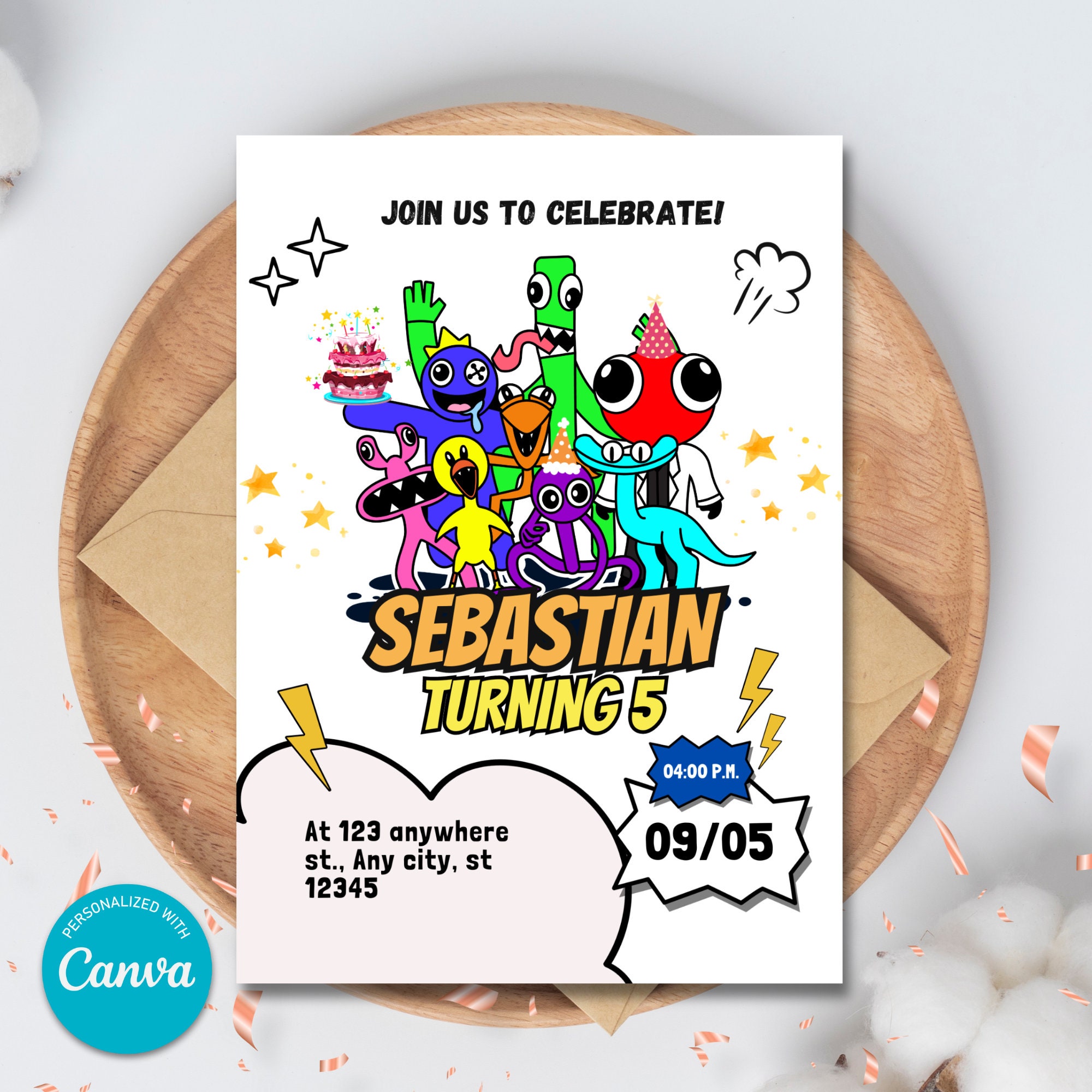 Editable Rainbow Friends Birthday Invitation Template, Rainbow Friends ...