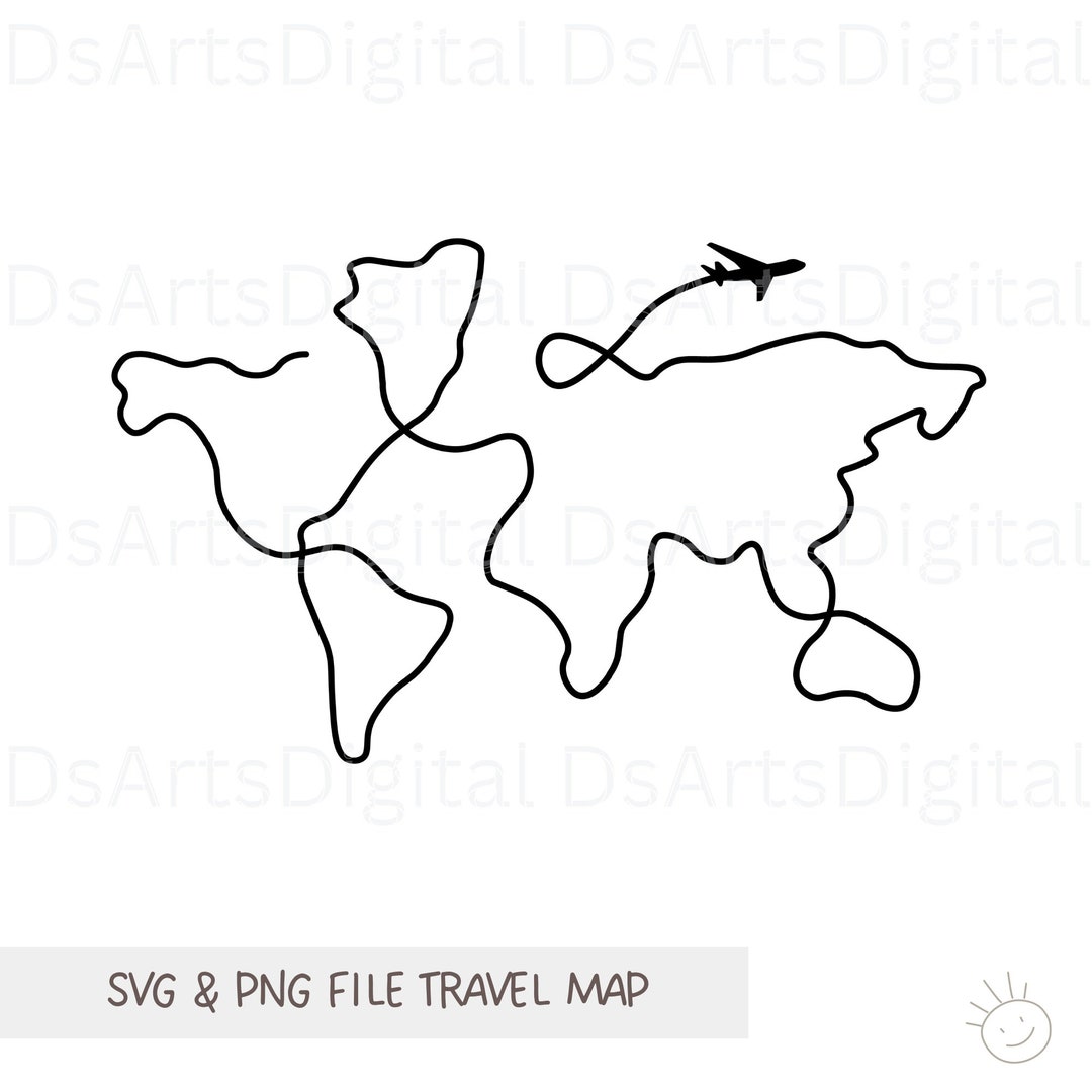 World Map Svg, World Map Line Art, Travel Map Svg, World Map for Cricut ...