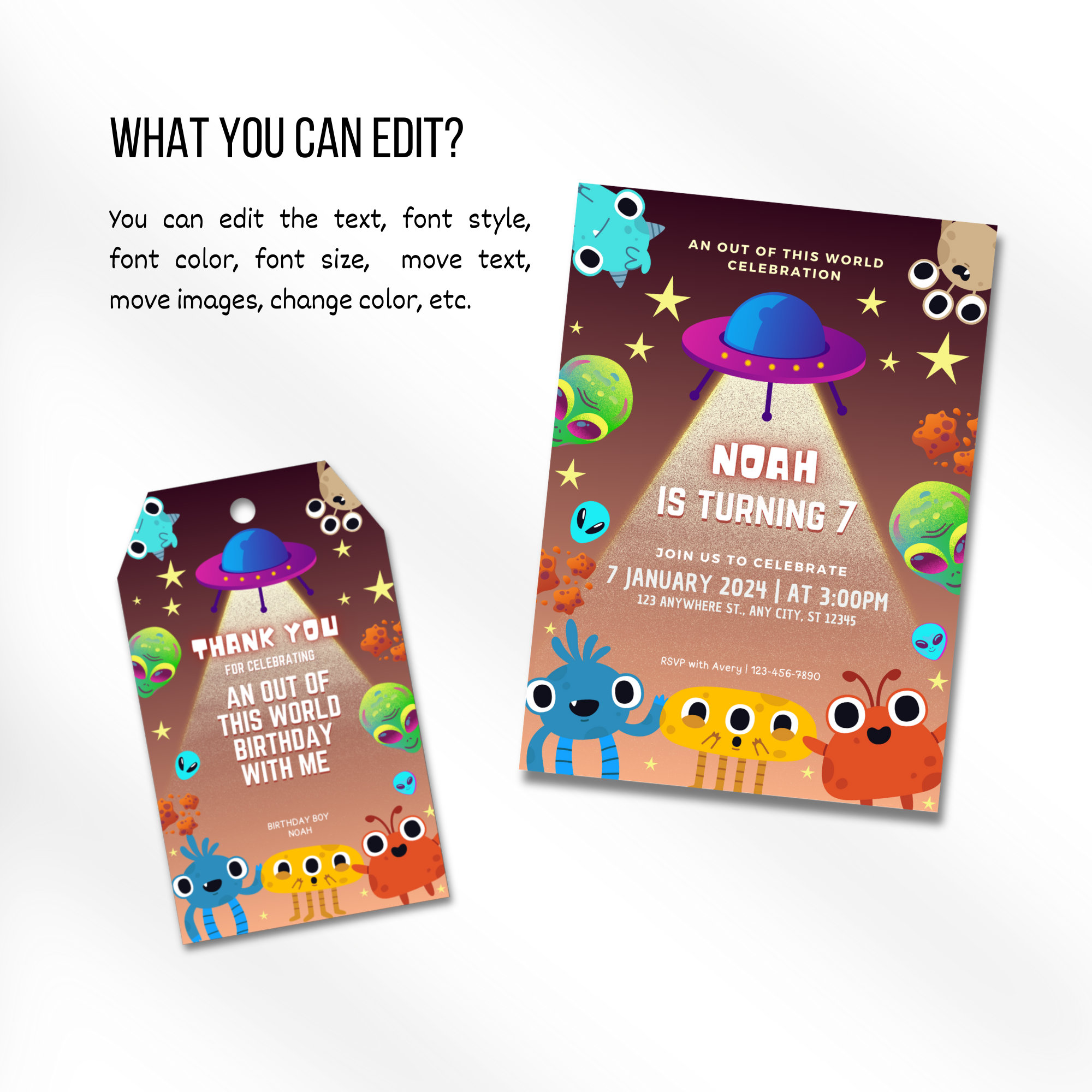 Alien Theme Birthday Invitation, Editable Alien Kids Birthday ...