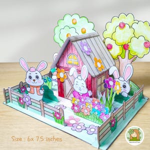 DIY Bunny Paper House Template: Kids Coloring and Paper Craft Activity ...