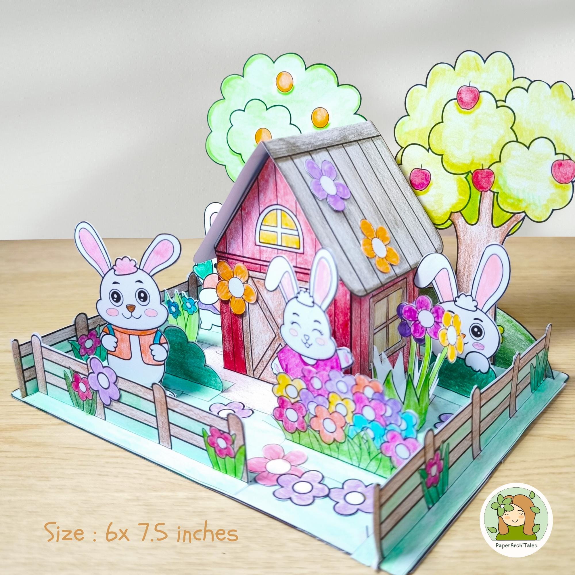 DIY Bunny Paper House Template: Kids Coloring and Paper Craft Activity ...
