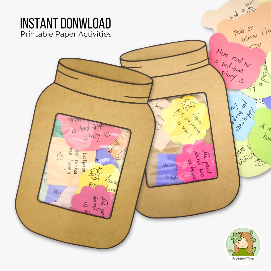 Gratitude Jar Journal Template: Kids Thankfulness Activity (DIY ...