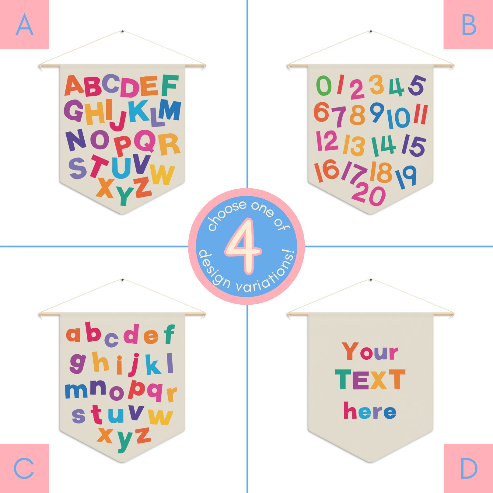 Colorful Alphabet Nursery Pennant, Nursery Wall Art, Bedroom Decor ...