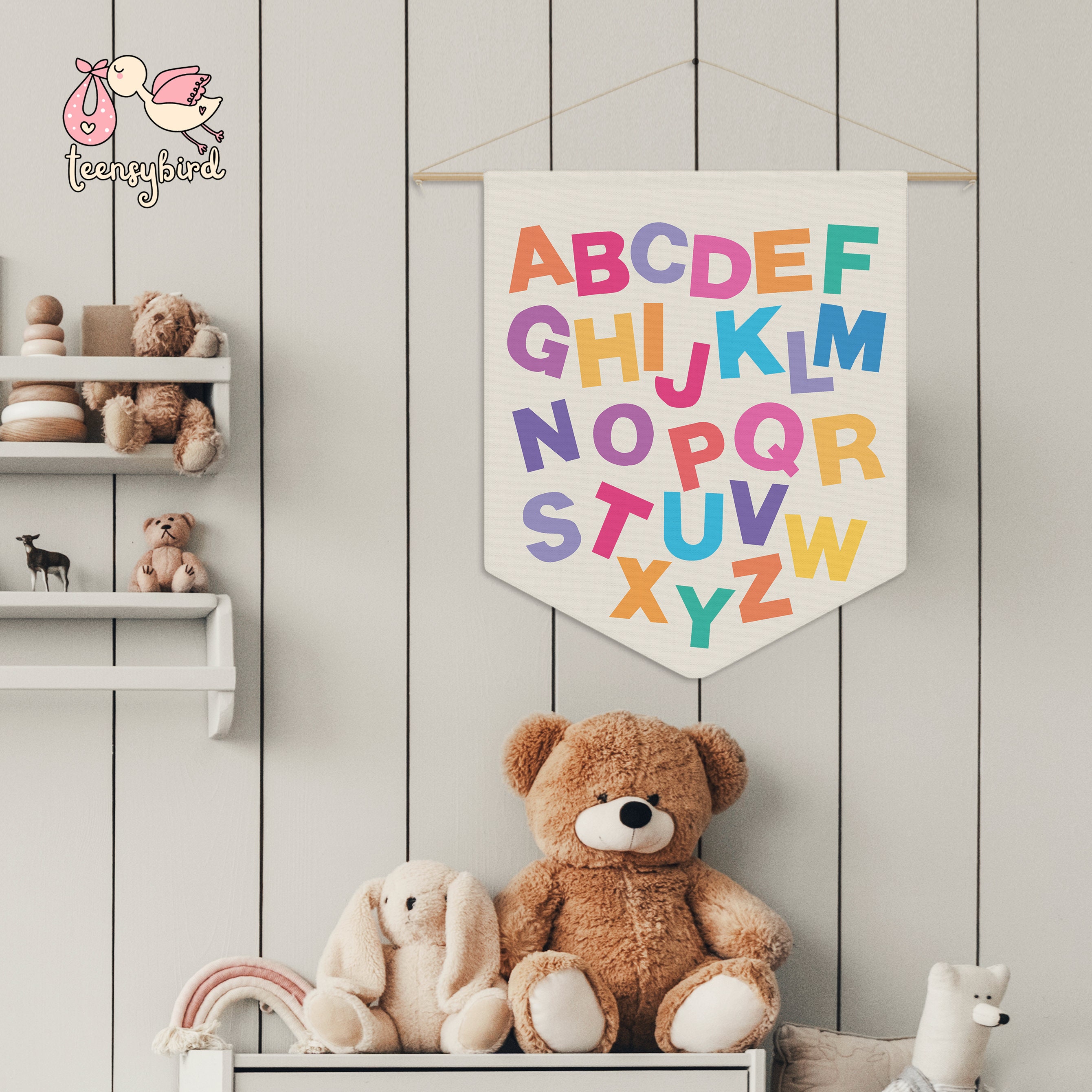 Colorful Alphabet Nursery Pennant, Nursery Wall Art, Bedroom Decor ...