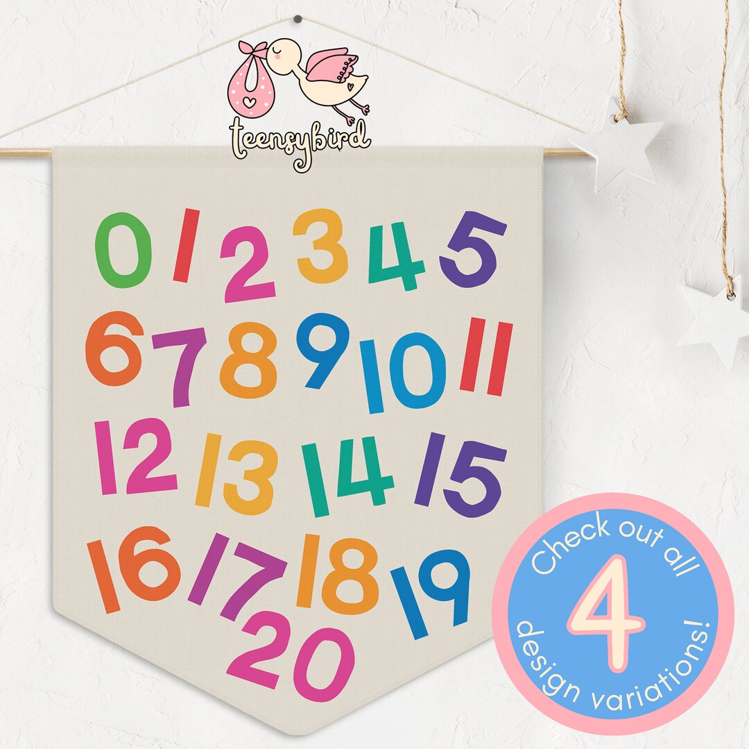 Colorful Numbers Nursery Pennant, Nursery Wall Art, Bedroom Decor, Baby ...