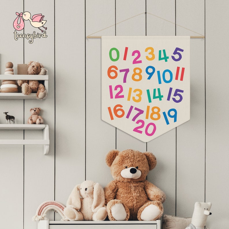 Colorful Numbers Nursery Pennant, Nursery Wall Art, Bedroom Decor, Baby ...