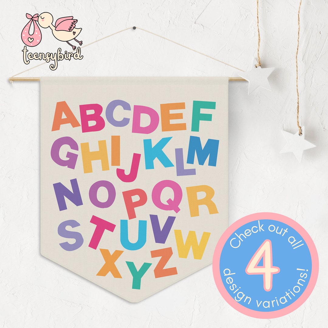 Colorful Alphabet Nursery Pennant, Nursery Wall Art, Bedroom Decor ...