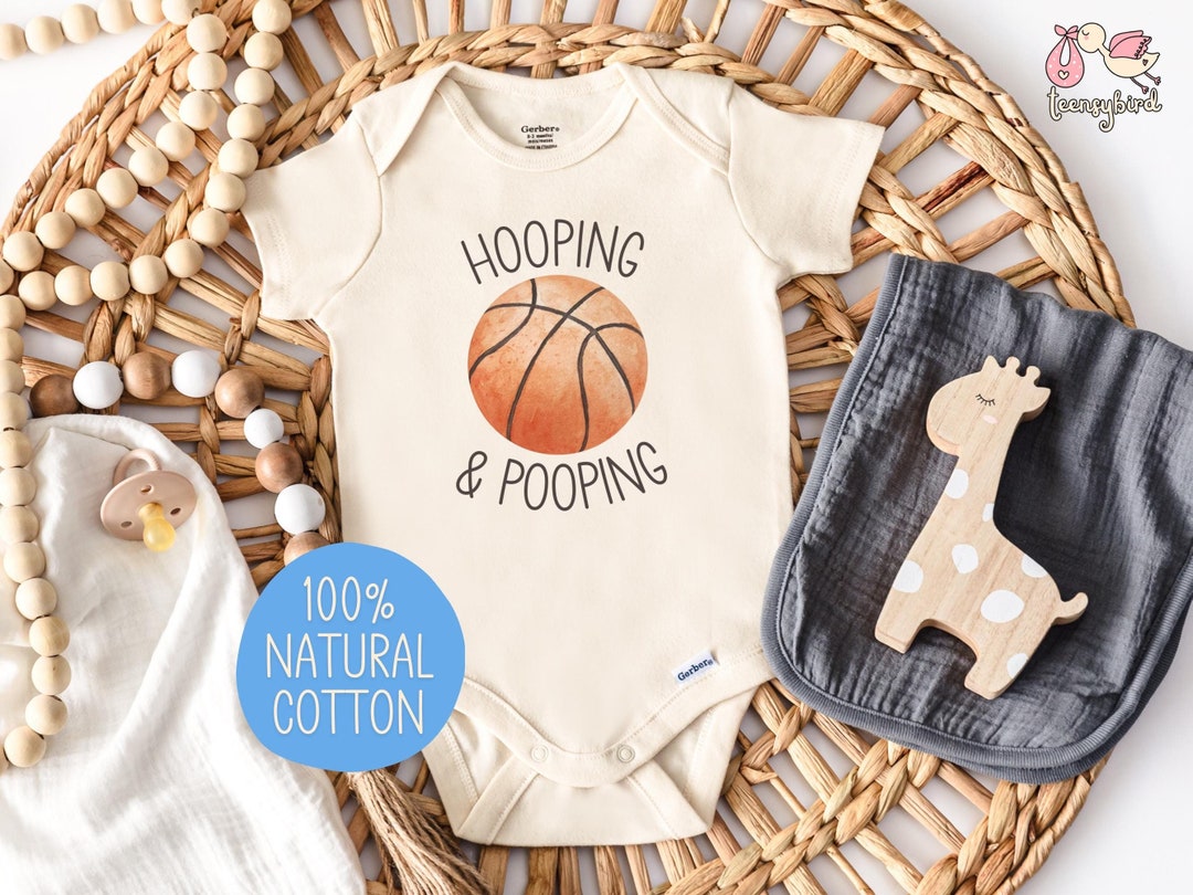 Funny Basketball Onesie®, Hooping and Pooping Baby Bodysuit, Natural ...