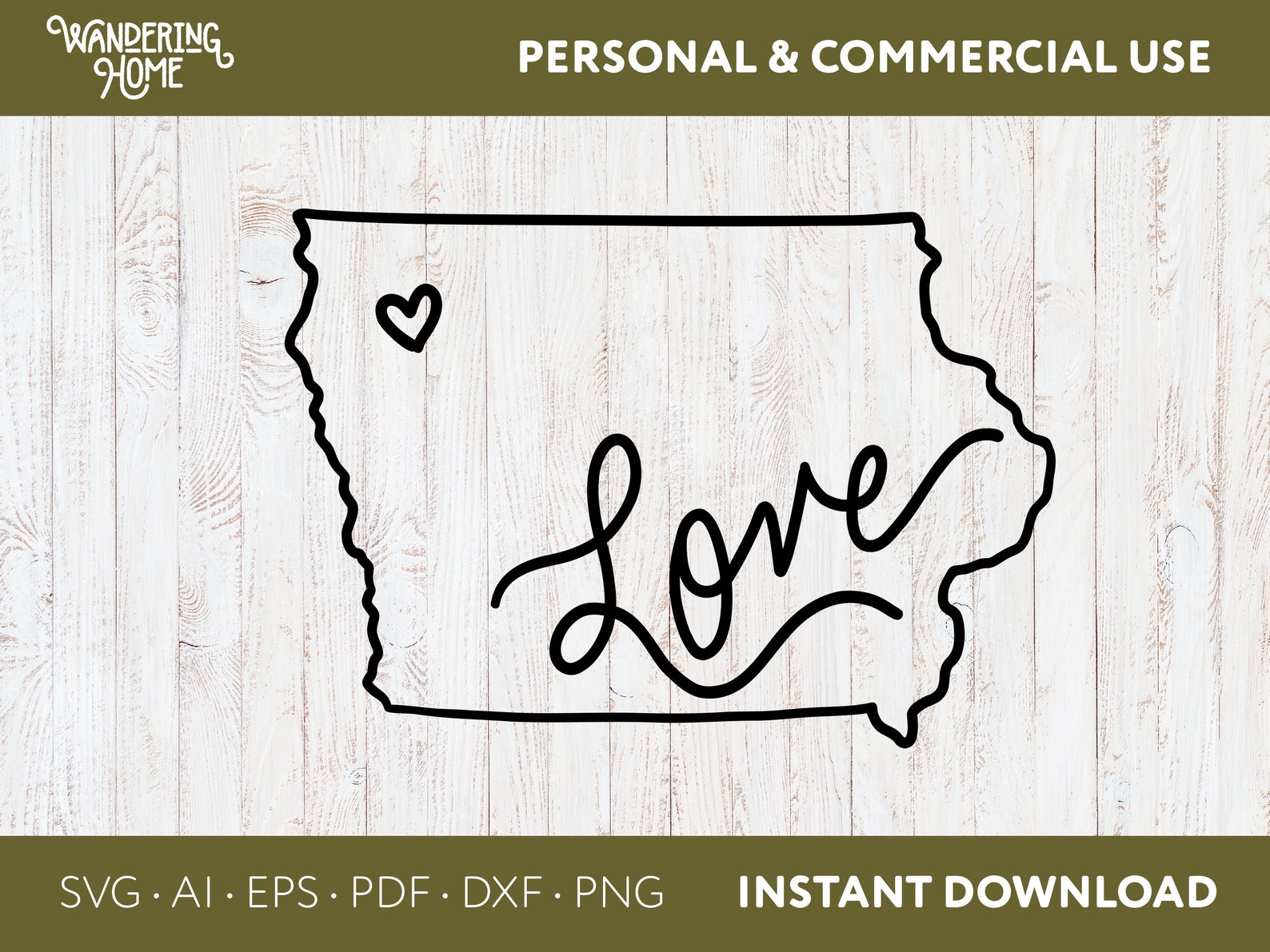 Iowa Love Hand Lettered Minimalist State Outline Clipart Svg, Png, Eps ...