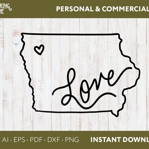 Iowa Love Hand Lettered Minimalist State Outline Clipart Svg, Png, Eps ...