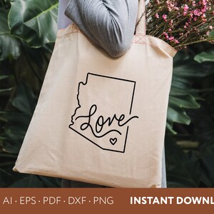 Arizona Love Hand Lettered Minimalist State Outline Clipart Svg, Png ...