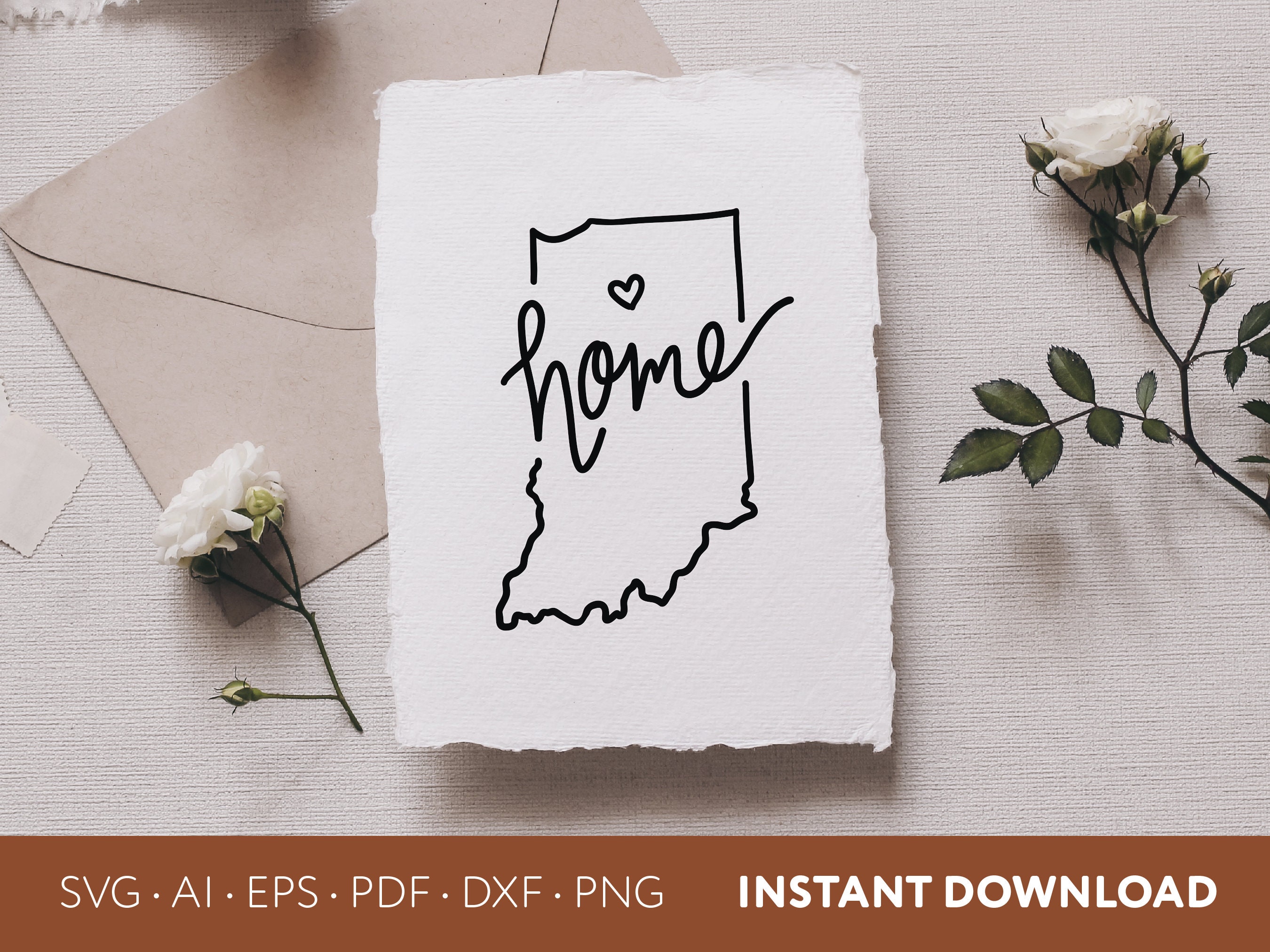 Indiana SVG Hand Lettered Minimalist Indiana State Outline Svg, Png ...