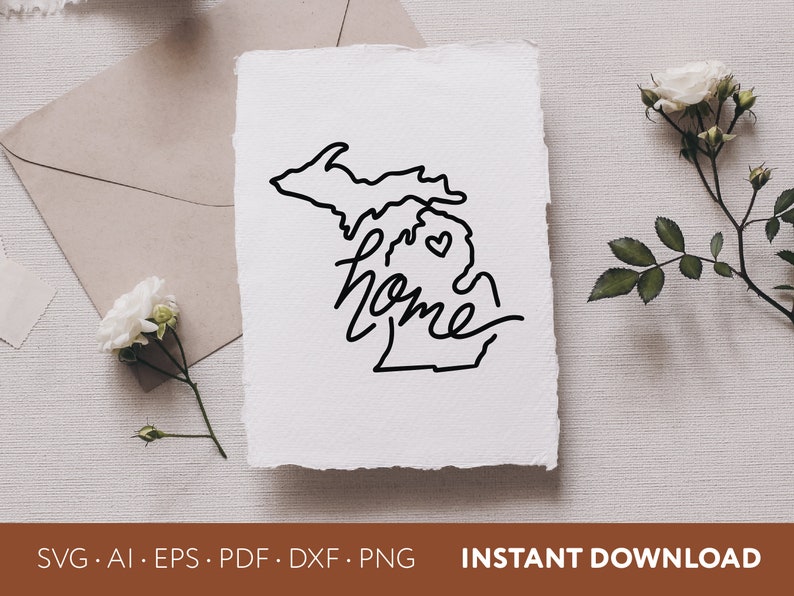 Michigan SVG Hand Lettered Minimalist | Michigan State Outline Svg, Png ...