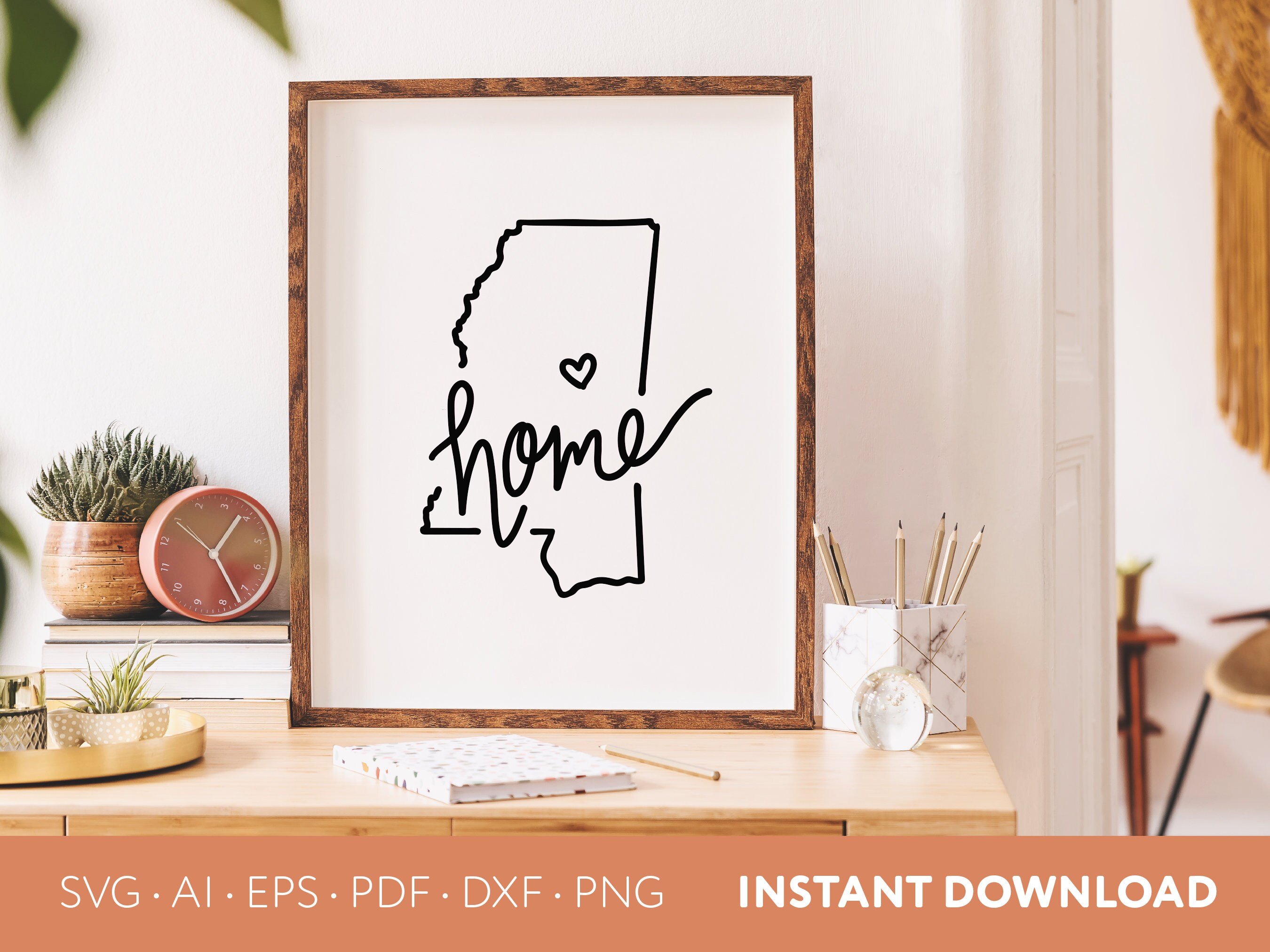 Mississippi SVG Hand Lettered Minimalist Mississippi State Outline Svg ...