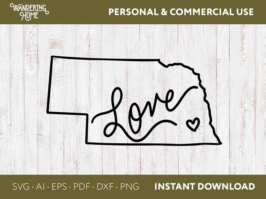 Nebraska Love Hand Lettered Minimalist State Outline Clipart Svg, Png ...