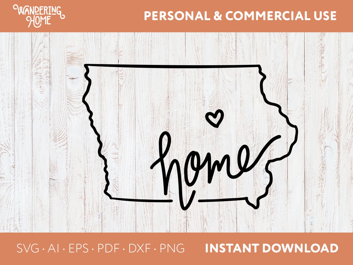 Iowa SVG Hand Lettered Minimalist Iowa State Outline Svg, Png, Eps, Dxf ...